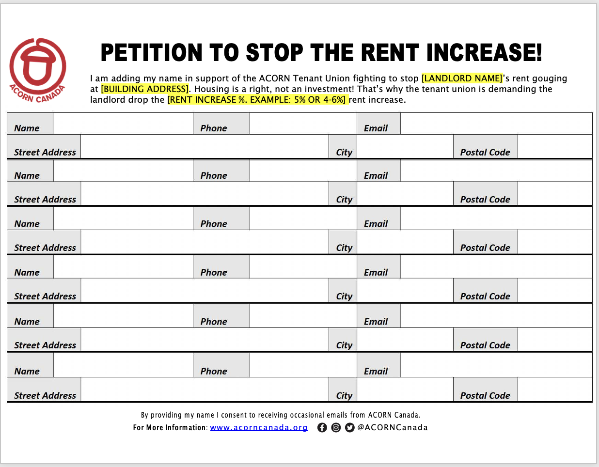 Template - Rent Increase Petition - Get Organized ACORN